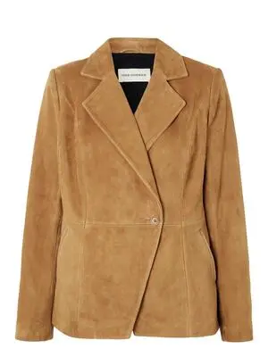 Nour Hammour Double-breasted Paneled Asymmetric Brushed-suede Blazer - Brown