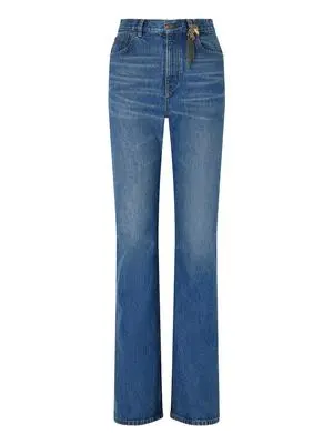 Chloé Embellished High-rise Straight-leg Organic Jeans - Blue