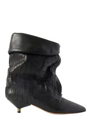 Isabel Marant Edrik Gathered Perforated Leather Ankle Boots - Black