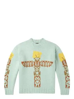 Kapital Peckish Totem Pole Intarsia Wool Sweater - Blue
