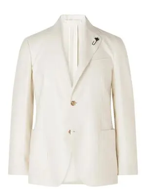 LARDINI Roma Embellished Herringbone Suit Jacket - Neutrals