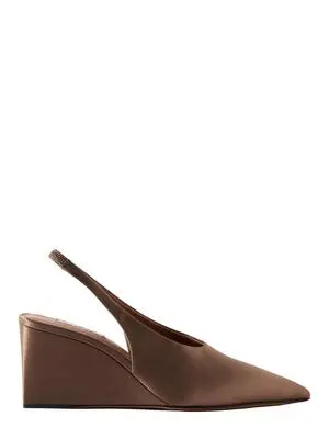 Alaïa Cube 75 Satin Slingback Wedge Pumps Light Brown
