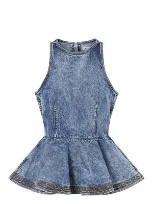 Alaïa Denim Peplum Top - Blue
