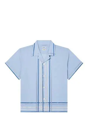BODE Ribbon Plaid Camp-collar Satin-trimmed Cotton-poplin Shirt - Blue