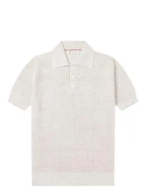 Brunello Cucinelli Ribbed Linen And Cotton-blend Polo Shirt - Neutrals