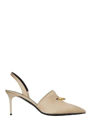 Balmain Cotton Gabardine Slingbacks With Piercing - Beige