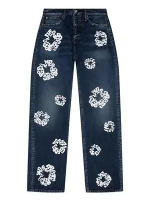 DENIM TEARS Baggy Rhinestone Cotton Wreath Denim Pants - Blue