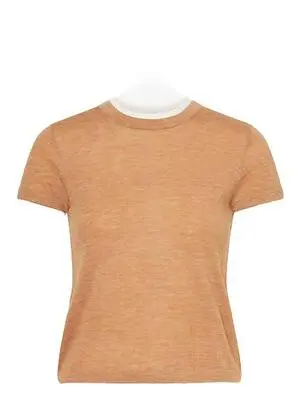 ME+EM Contrast-trim Merino Wool-blend Top - Camel Melange/soft W