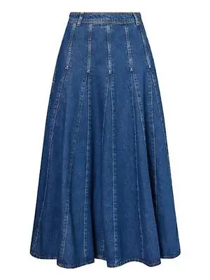 ME+EM Panelled Denim Maxi Skirt - Mid Blue Wash