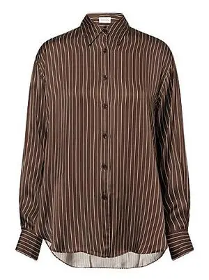 THE FRANKIE SHOP Peri Striped Woven Shirt Brown/white Pinstripe
