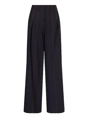 ME+EM Contrast-stitch Wide-leg Wool-blend Trousers - Navy