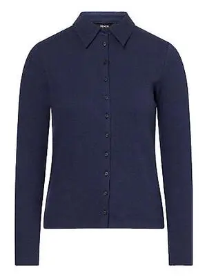 ME+EM Ultimate Rib Collared Stretch-cotton Shirt - Navy Melange