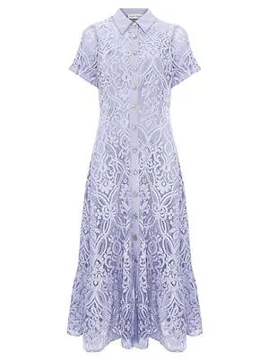PHASE EIGHT Frilled-sleeve Lace Midi Dress - Pale Blue