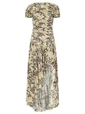 SIEDRES Adeline Ruched Woven Maxi Dress - Ecru/brown