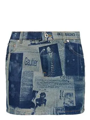 Jean Paul Gaultier Newspaper Print Denim Mini Skirt - Indigo Beige
