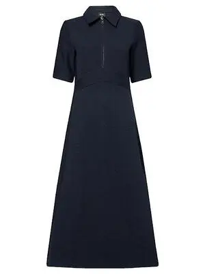 ME+EM Collared Half-zip Stretch-jersey Midi Dress - Navy
