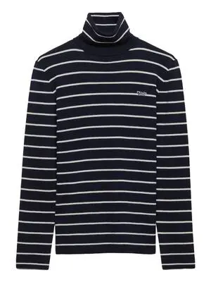 Prada Striped Wool Turtleneck Sweater - Blue