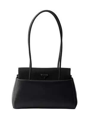 Prada Passage Medium Leather Bag With Re-Nylon Flap Black