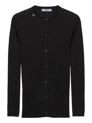 Prada Ribbed Knit Wool Cardigan - Black