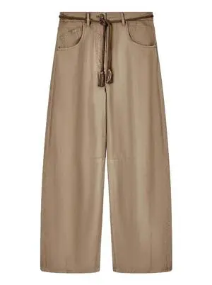 Giorgio Armani Cupro And Linen Trousers With Belt - Brown