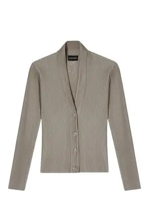 Emporio Armani Interrib-effect Knit Cardigan - Brown / Neutral