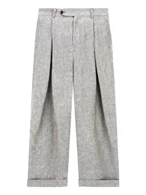 Giorgio Armani Single-pleat Mélange Linen Trousers - Natural