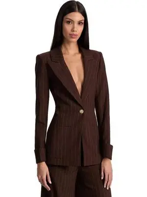 Alice + Olivia Burns Fitted Pinstripe Blazer - Chocolate