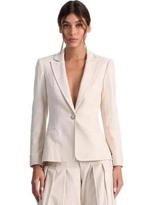 Alice + Olivia Ryder Slim Herringbone Blazer - White