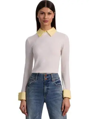 Alice + Olivia Porla Collared Merino Wool Sweater - White