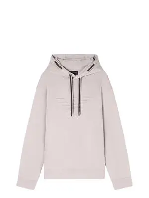 Emporio Armani Loose-fit Hooded Sweatshirt With Domed Eagle - Natural