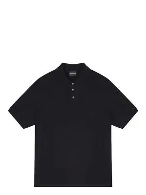 Emporio Armani Jersey Polo Shirt With All-over Jacquard Lettering - Black