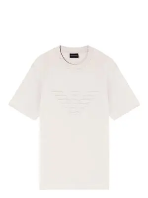 Emporio Armani Slim Fit T-shirt In Heavy Jersey With Domed Eagle - Natural