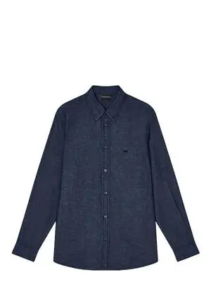 Emporio Armani Lyocell-blend Chambray Shirt - Blue
