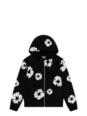 DENIM TEARS Rhinestone Cotton Wreath Zip Hoodie - Black