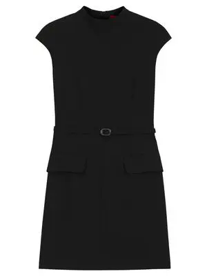 Hugo Belted Dress With Shoulder Padding - Black