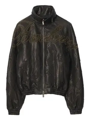 Burberry Cursive Logo Leather Jacket - Black