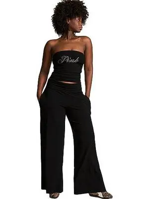 Pink All-day Cotton™ Foldover Wide-leg Pants - Black