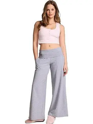 Pink All-day Cotton™ Foldover Wide-leg Pants - Grey