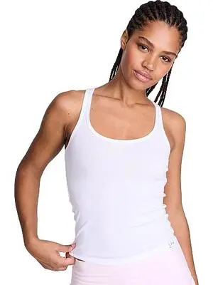Pink Relaxed Rib Boyfriend Tank Top - White,ivory