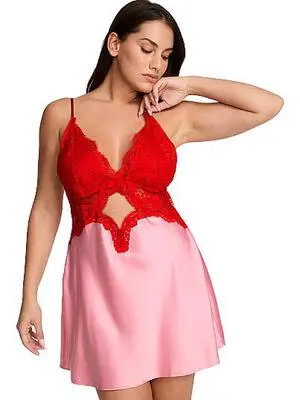 Victoria's Secret Dream Angels Satin & Lace Cutout Slip Dress - Pink