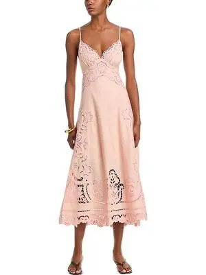 Farm Rio Richelieu Slip Midi Dress - Light Pink