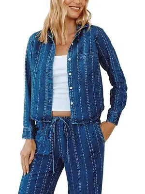 Bella Dahl Long Sleeve Cropped Shirt - Indigo Stripe