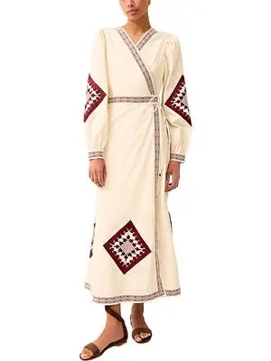 MARIE OLIVER Naomi Embroidered Wrap Dress - Ruby