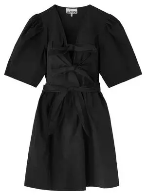 GANNI Bow-detailed Belted Mini Dress - Black