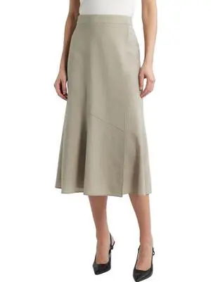 BOSS Virgin Wool Faux-wrap Midi Skirt - Pumice