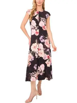 Ted Baker London Gabriela Floral Midi Dress - Black/coral Pink