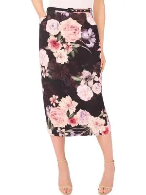 Ted Baker London Floral Pencil Skirt With Belt - Coral Pink