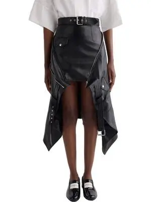 Givenchy Belted Asymmetric Leather Biker Skirt - Black