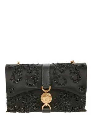Versace Mini Kleio Embellished Satin Wallet On A Chain - Black-versace Gold