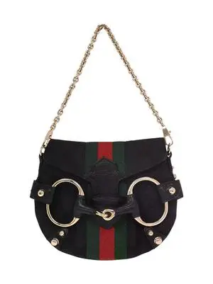 Gucci 1990-2000s Horsebit Canvas Shoulder Bag - Black